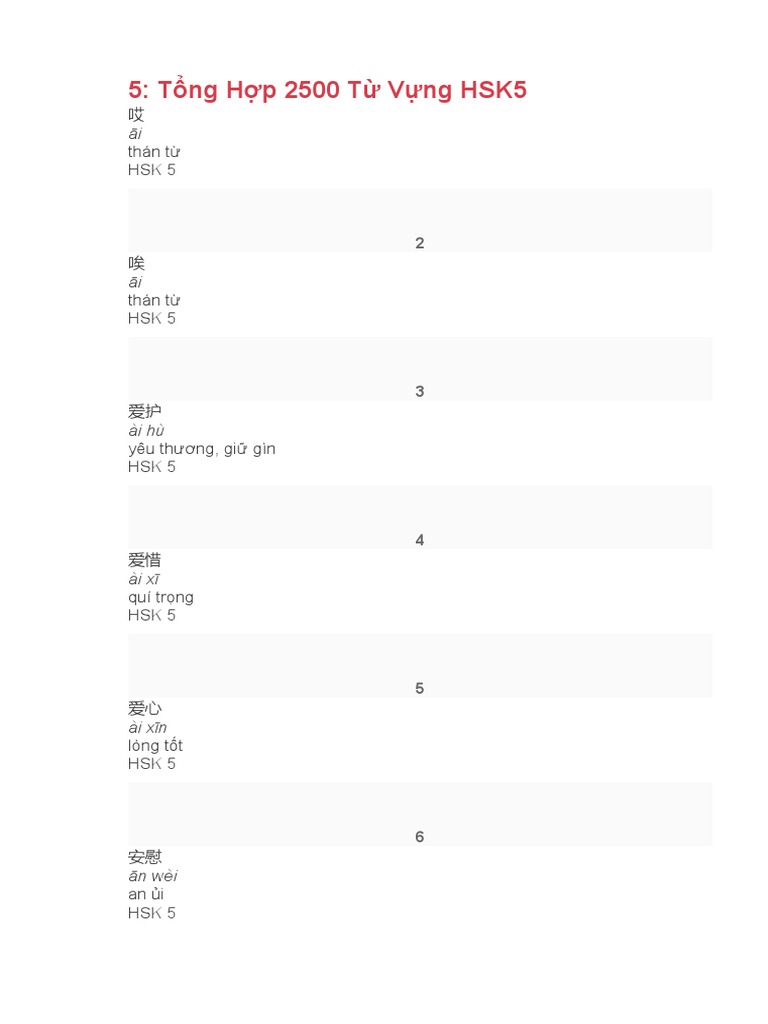 Tổng Hợp Từ Vựng Hsk5 | PDF
