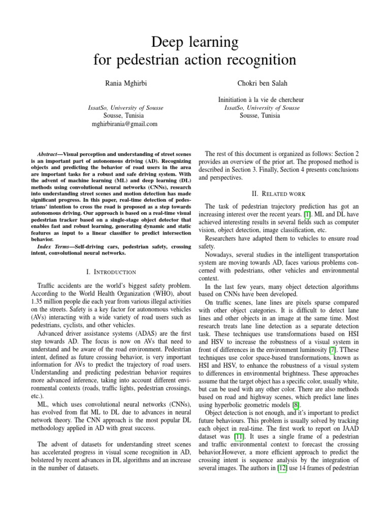 Deep Learning For Pedestrian Action Recognition Pdf