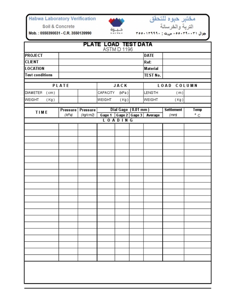 Plate Load Test Data: ASTM D 1196 | PDF | Materials | Mechanical ...