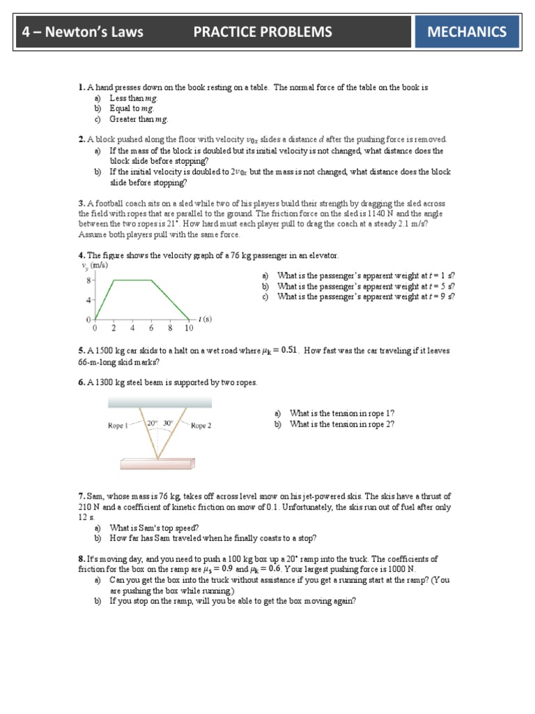 4. Newtons Laws Practice Problems | PDF