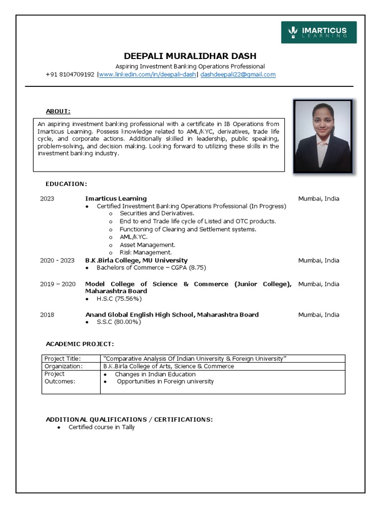 CIBOP_New Imarticus Resume Template (Deepali) | PDF