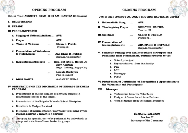 Brigada Eskwela Program Back | PDF