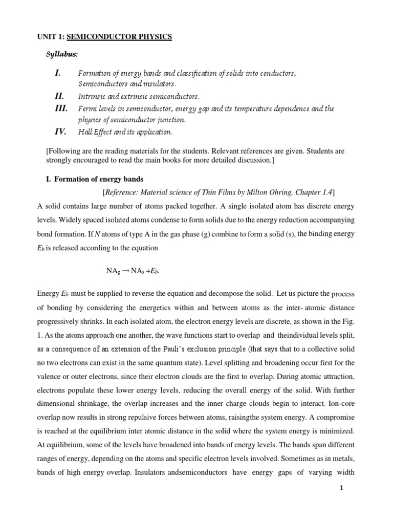 Unit 1 Semiconductor Lecture Notes | PDF | P–N Junction | Semiconductors