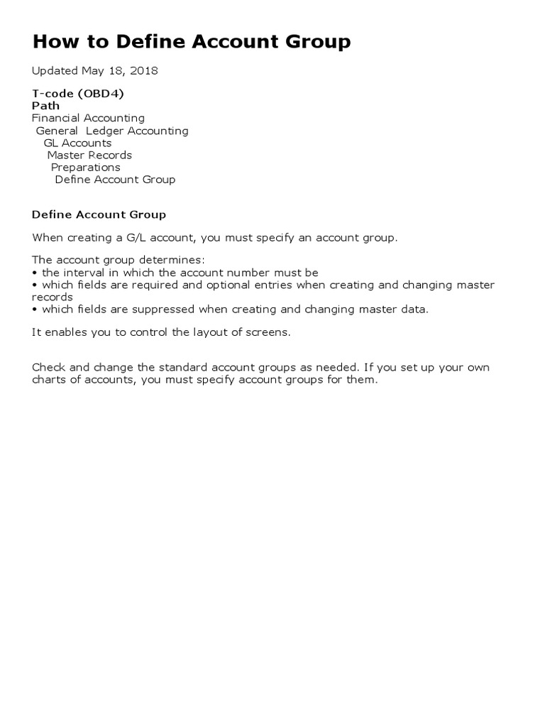 How To Define Account Group | PDF