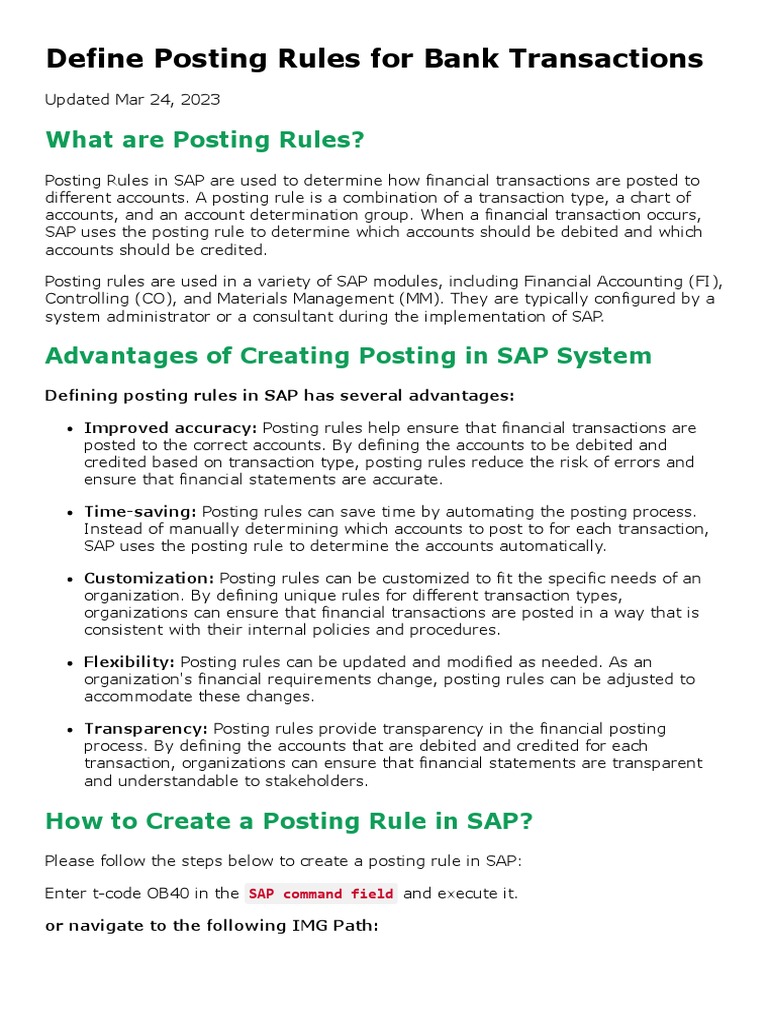 Define Posting Rules For Bank Transactions | PDF