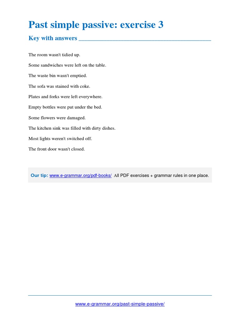 Past Simple Passive Exercise 3 Key | PDF