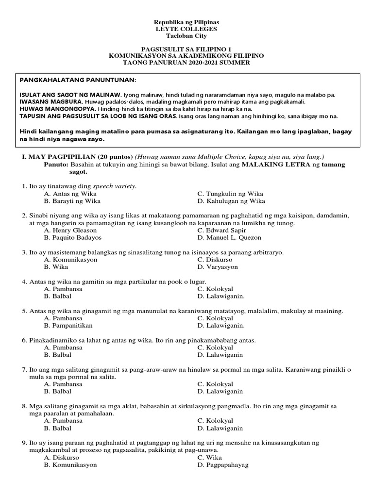PAGSUSULIT-SA-FILIPINO_1-KOMAKFIL-PDF (1) | PDF