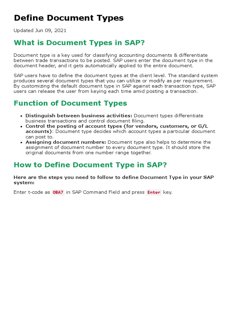 How To Define Document Types in SAP FI | PDF