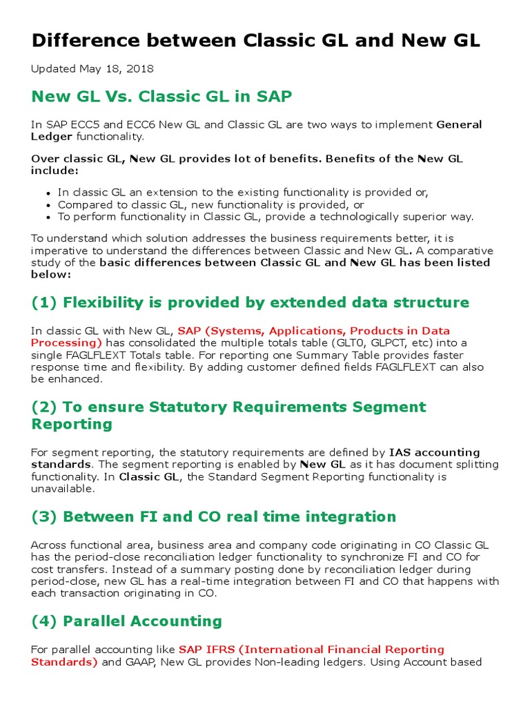 New GL vs Classic GL in SAP | PDF | International Financial Reporting ...