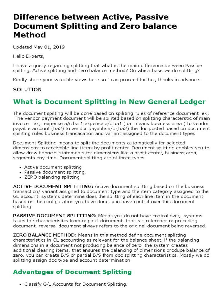 Difference Between Active, Passive Document Splitting and Zero Balance Method | PDF