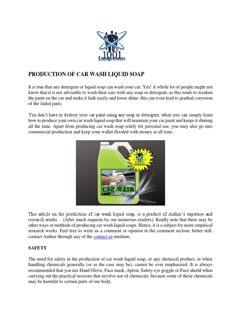 How to Make Car Wash Liquid Soap | PDF | Business | Cooking, Food & Wine