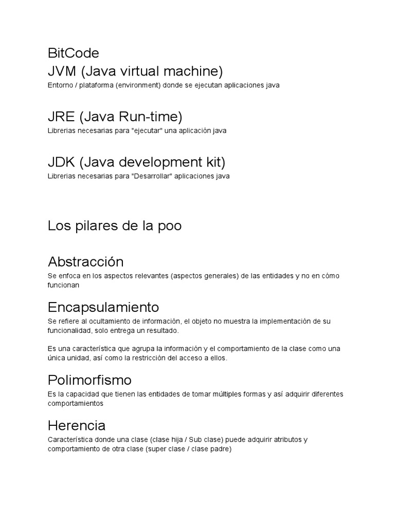 Notas POO y Java | PDF | Java (lenguaje de programación) | Objeto (informática)