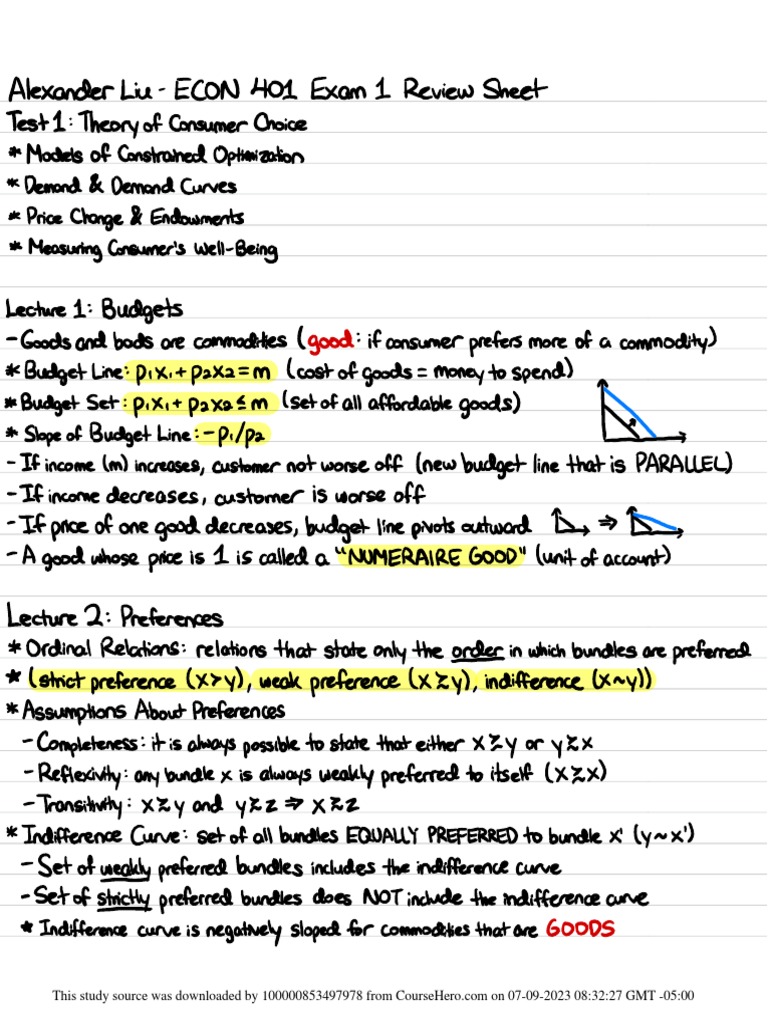 Econ 401 Exam 1 | PDF | Utility | Demand