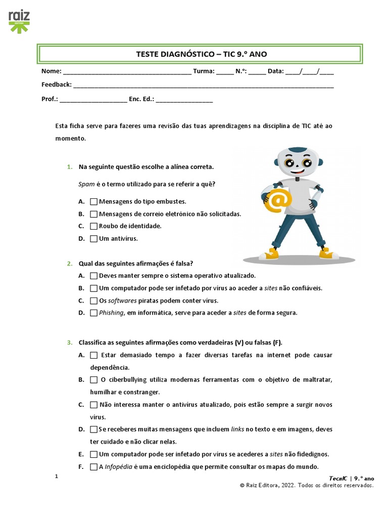 Re Tic8 8ano Teste Diagnostico Tic 9ano Enlset22 | PDF | Vírus de ...