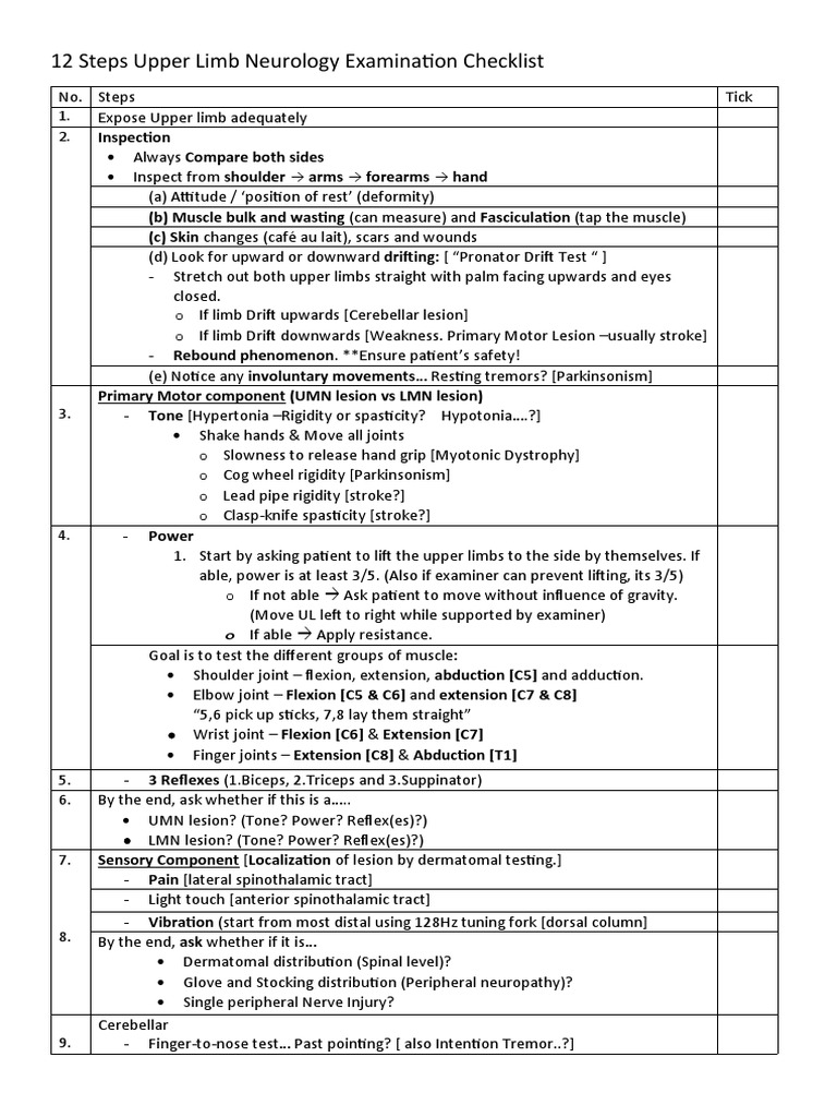 Neuro UL 12 Steps UL Neurology Examination Checklist | PDF