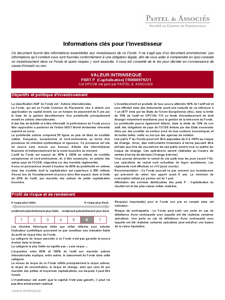 Valeur Intrinsèque du Fonds DICI Finance | PDF | Risque financier ...