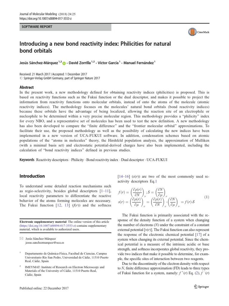Introducing A New Bond Reactivity Index: Philicities For Natural Bond Orbitals | PDF | Teaching ...
