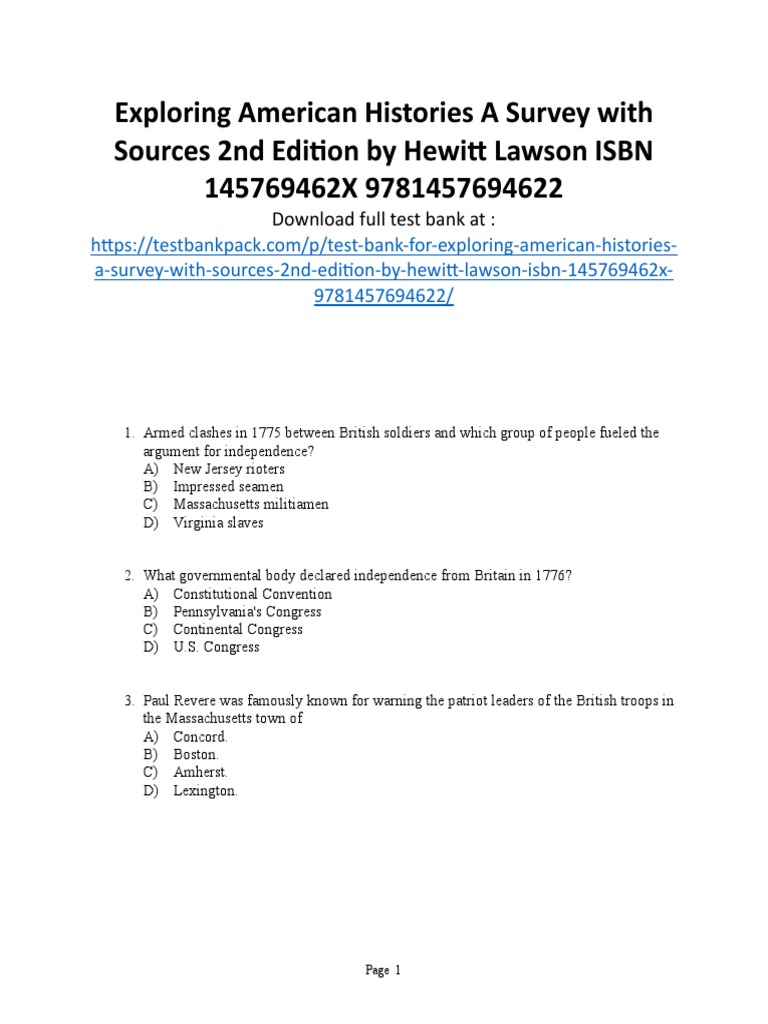 Exploring American Histories A Survey With Sources 2nd Edition Hewitt ...