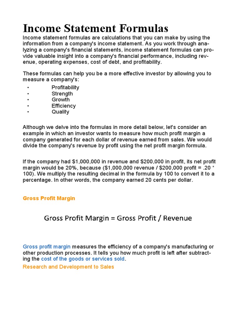 Investor's Guide to Income Formulas | PDF