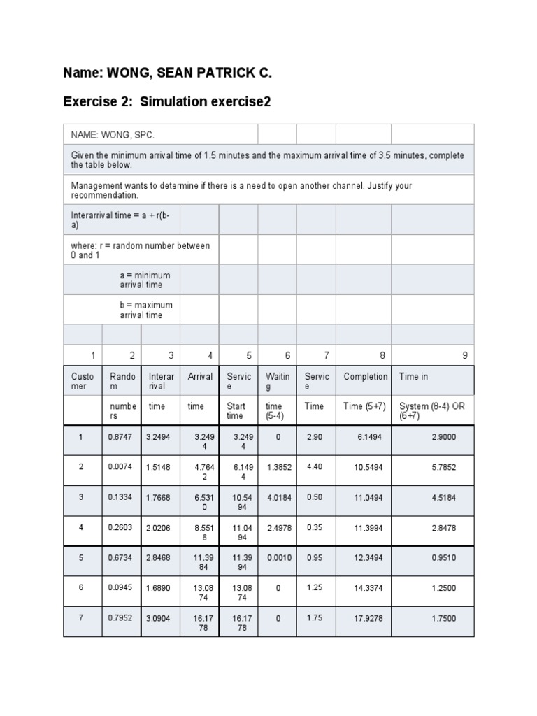 Exer 2 - Simulation - Wong, SPC | PDF