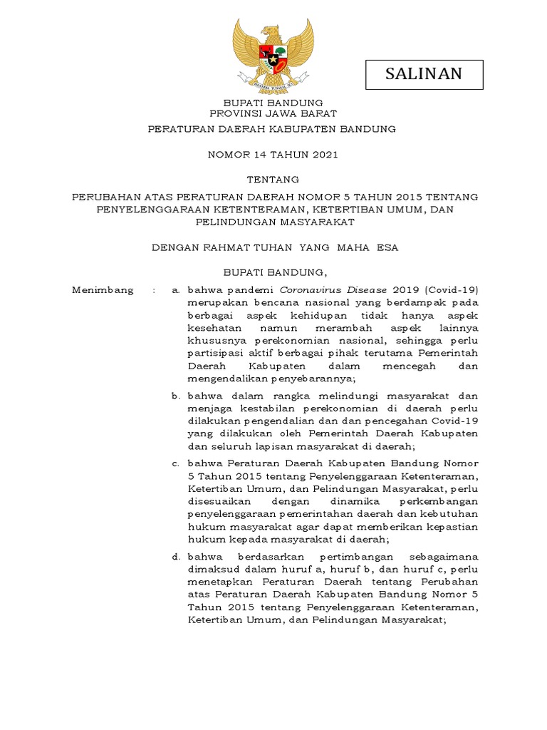 Perda 14 Tahun 2021 Trantibum | PDF