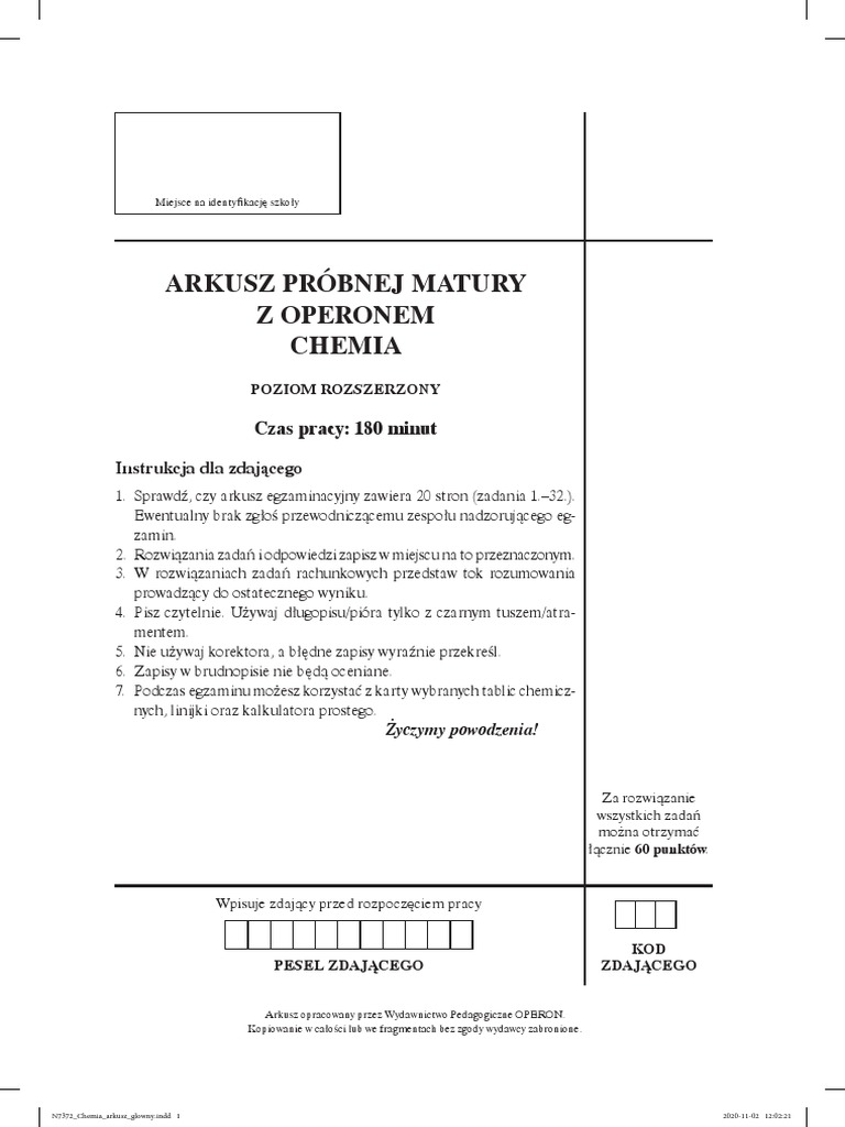 N7372 Chemia - Arkusz | PDF