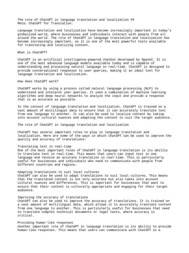 13the Role of ChatGPT in Language Translation | PDF | Translations | Artificial Intelligence