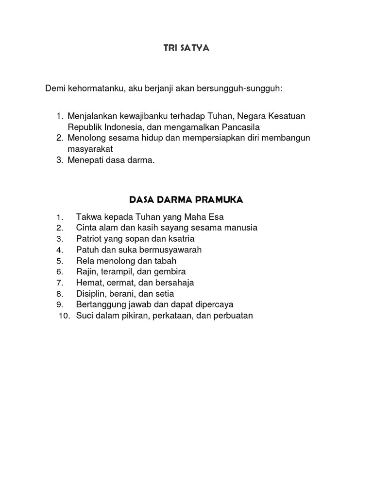 Tri Satya Dan Dasa Darma | PDF