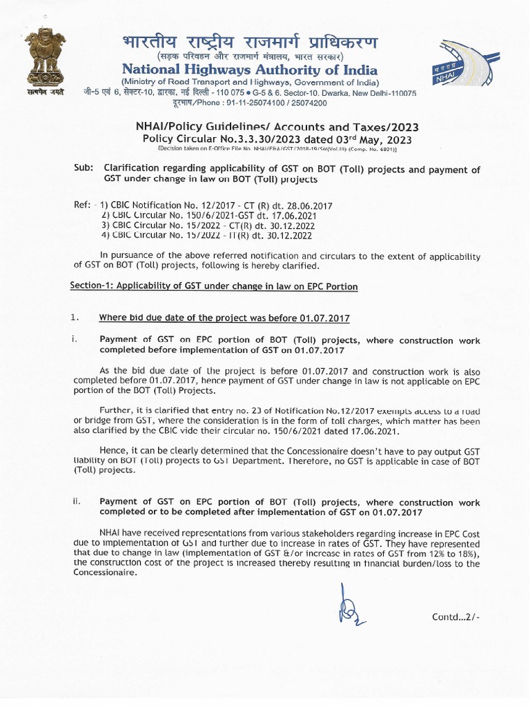 9 03.05.2023 - NHAI POLICY CIRCULAR ON GST | PDF