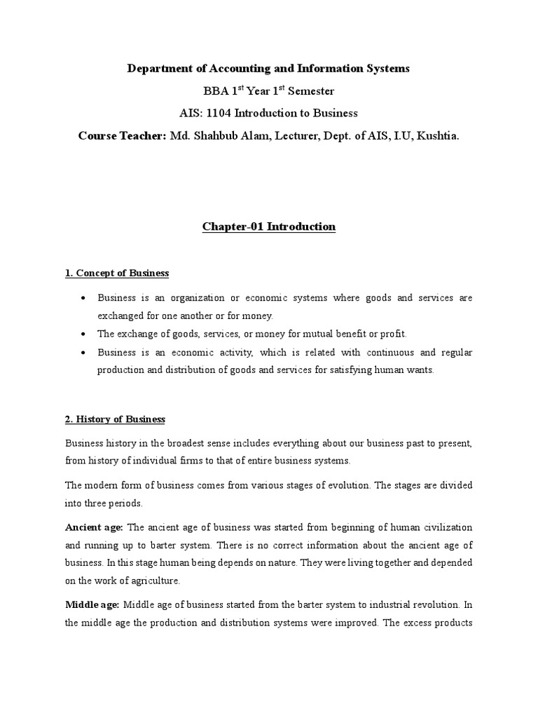 Department of Accounting and Information Systems: Bba 1 Year 1 Semester ...