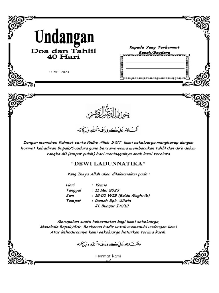 Undangan tahlil 40 hari | PDF