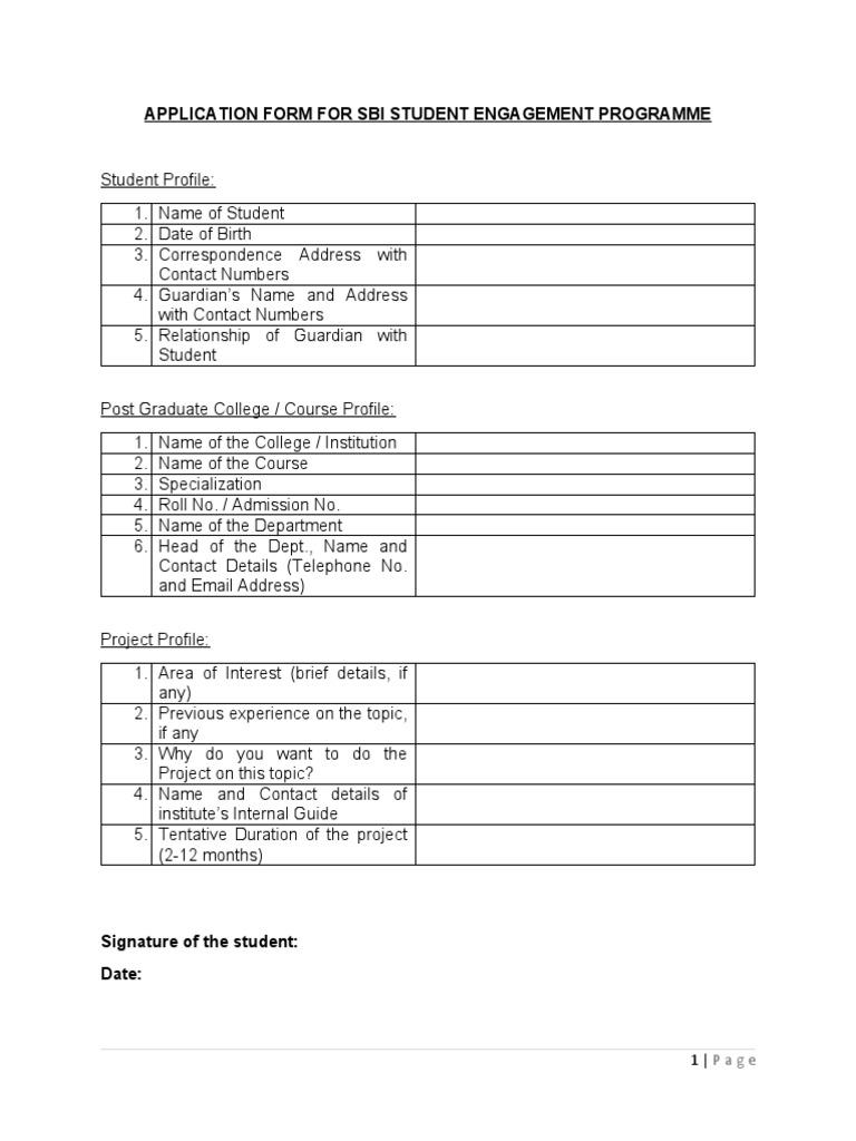 310123-Application Form For Sbi Student Engagement Programme | PDF 310123-Application Form For Sbi Student Engagement Programme | PDF