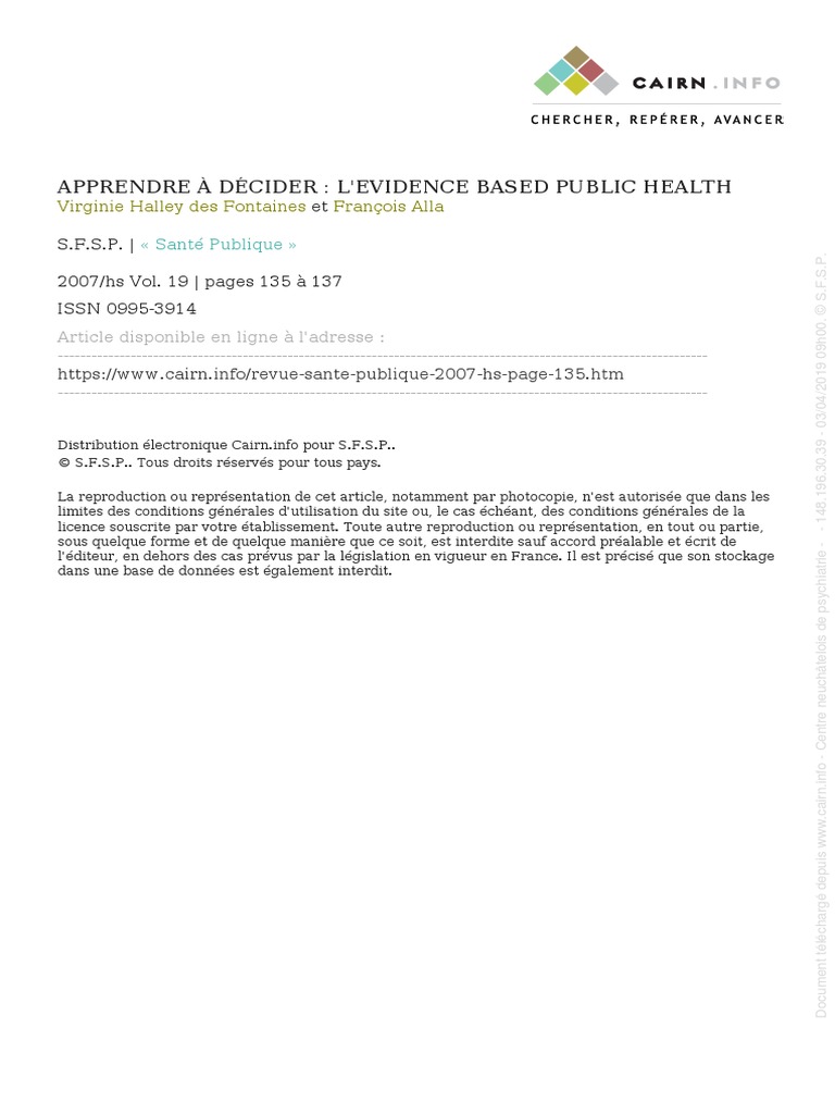 Apprendre À Décider - L'evidence Based Public Health | PDF