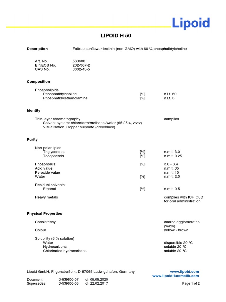 TDS Lipoid H 50 | PDF