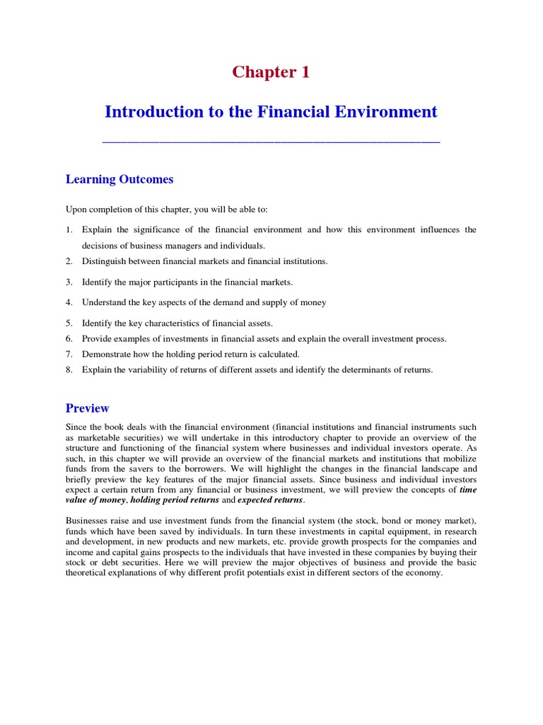 Financial Environment Chapter 1 Introduction | PDF | Investment Fund | Money Supply