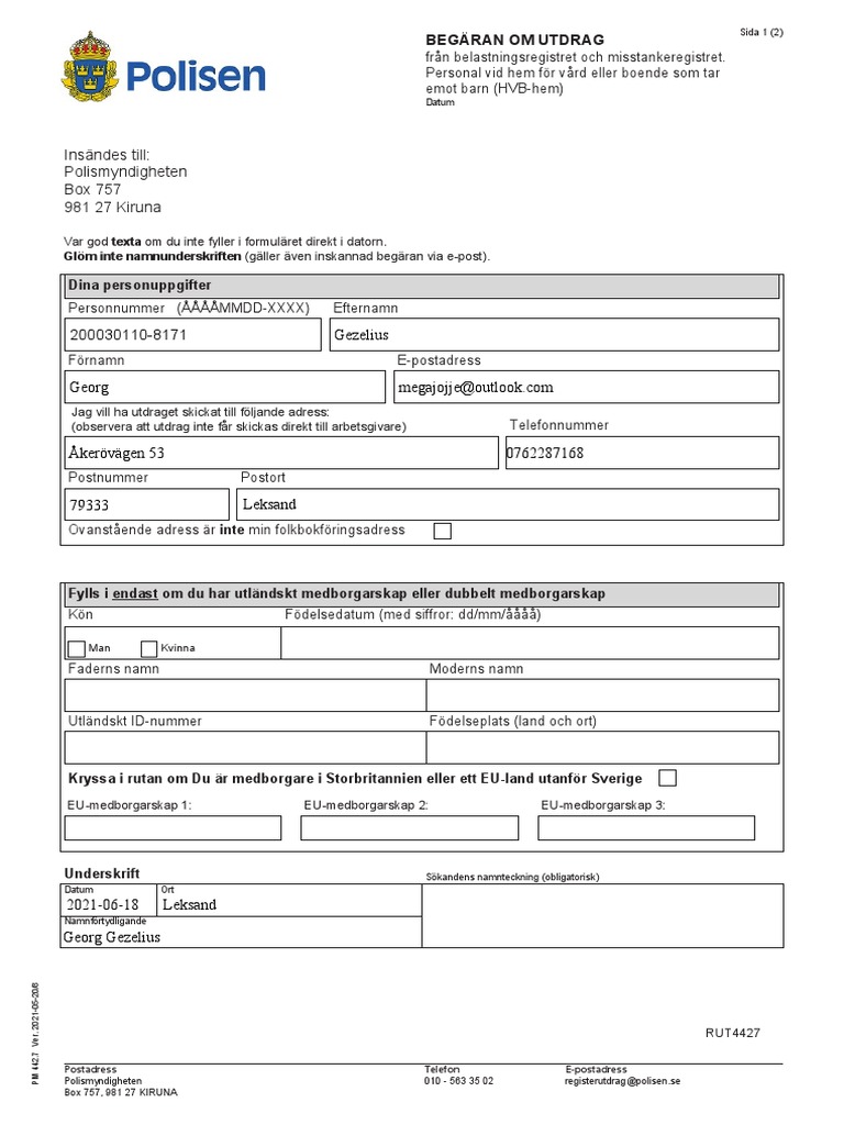 Polisens Blanketter 442-7 | PDF