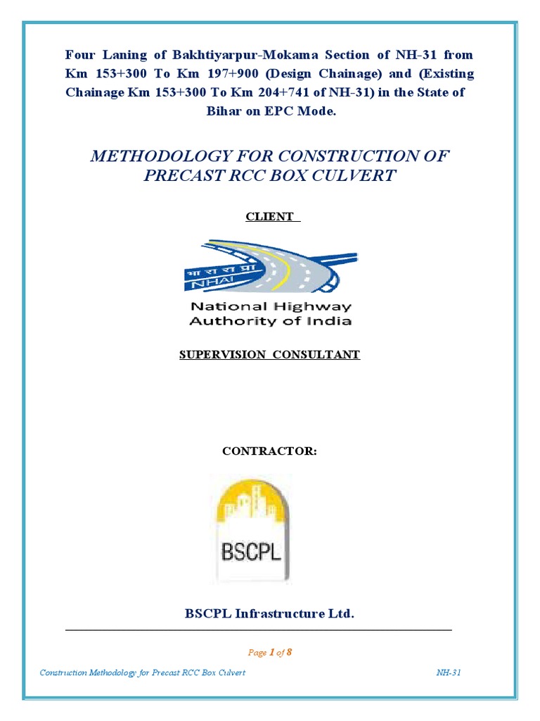Precast Box Culvert Methodology | PDF | Concrete | Building Materials