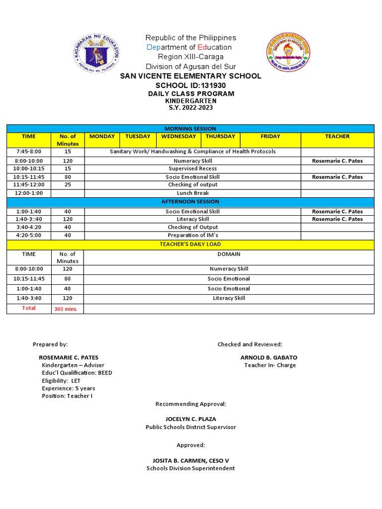 San Vicente Class Program Eosy | PDF | Teachers | Learning