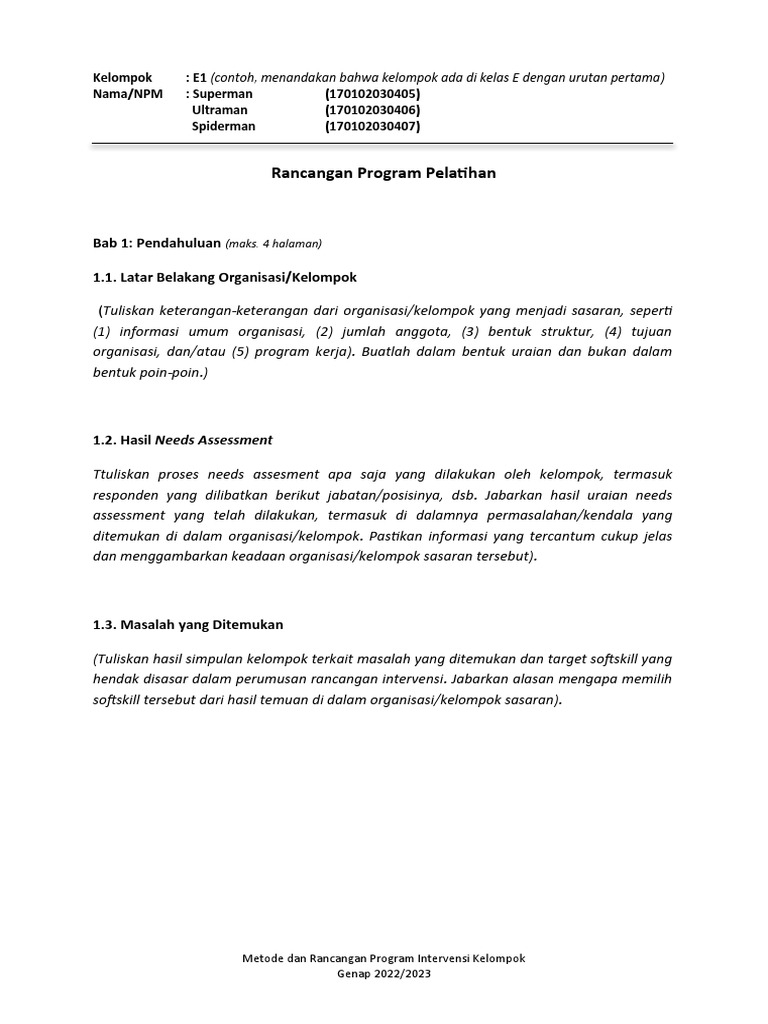 Format - Rancangan Program Intervensi Kelompok | PDF