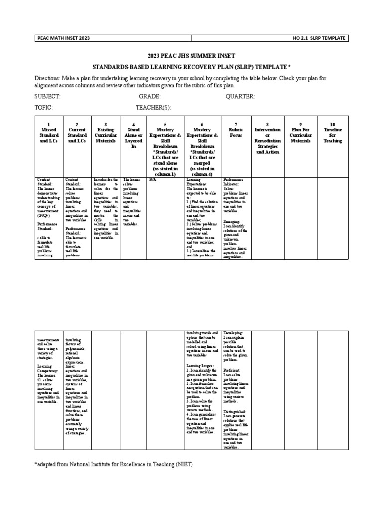 MATH 2.1 SLRP Template (OUTPUT) | PDF