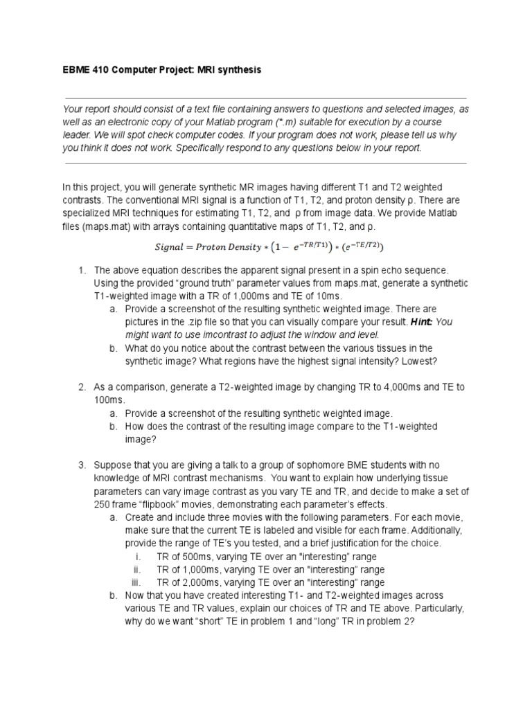 MRI Image Synthesis Using MATLAB | PDF