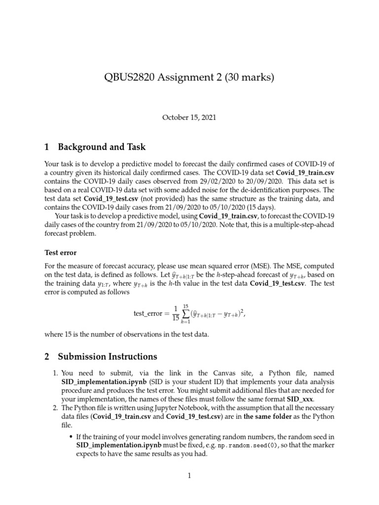 Assignment 2 QBUS2820 2021S2 | PDF