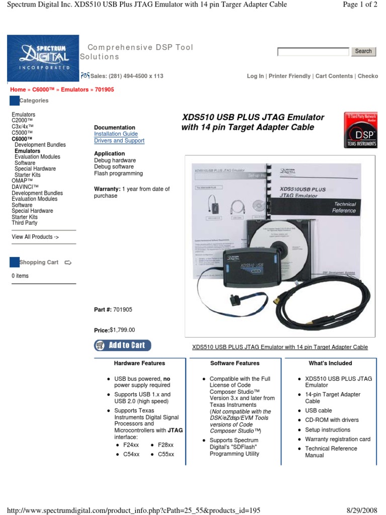 XDS510 USB PLUS JTAG W Cable | PDF