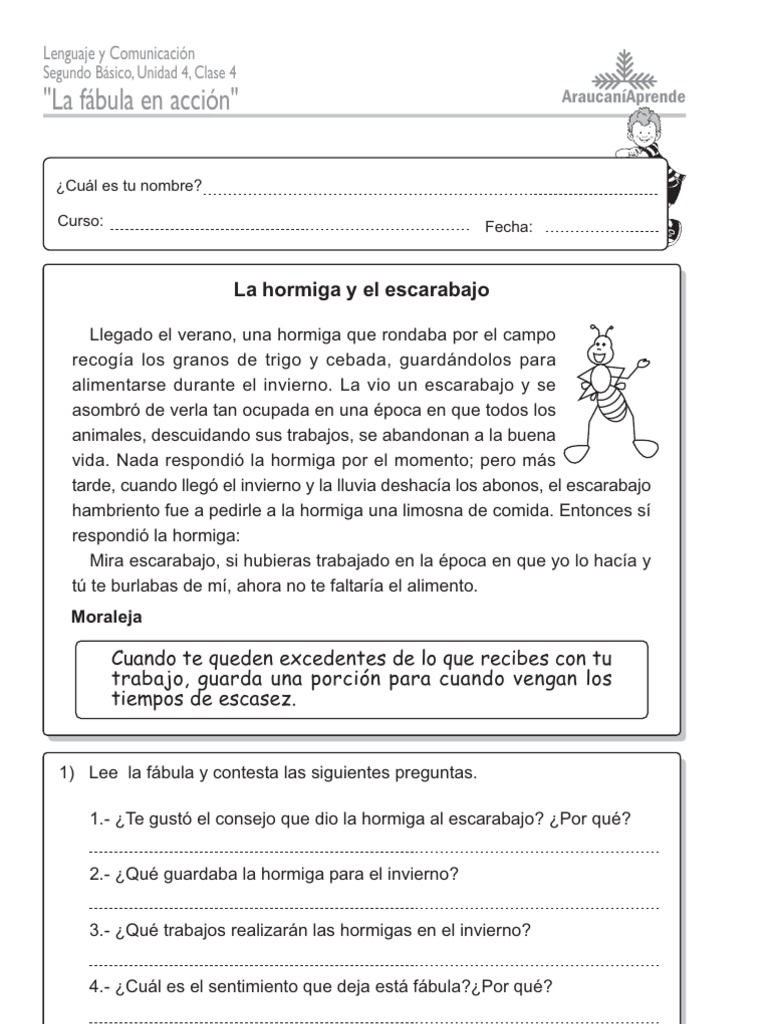 Fabulas Actividades | Hormiga | Fábula