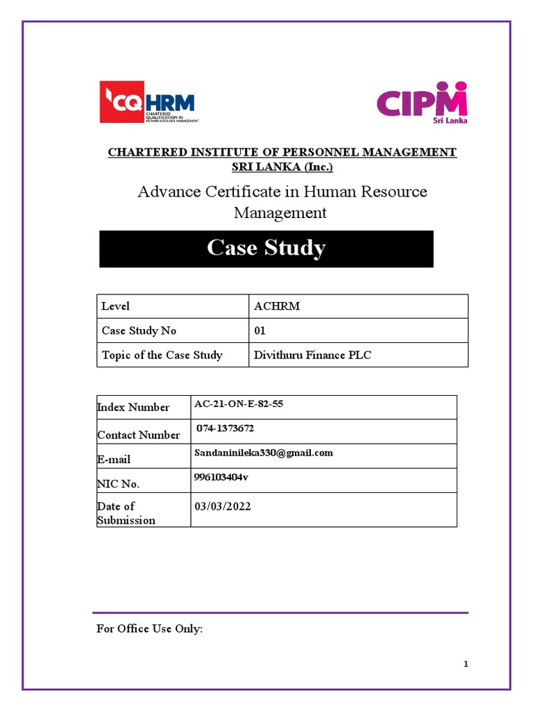 Case Study: Advance Certificate in Human Resource Management | PDF