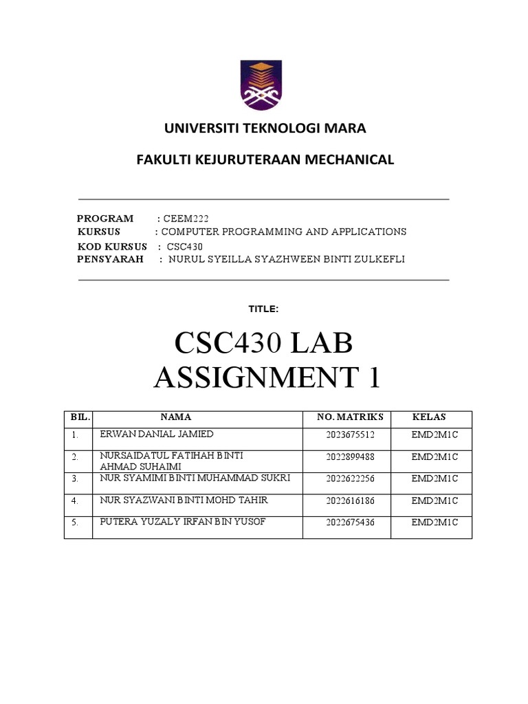 FP Csc430 Lab Assignment 1 | PDF