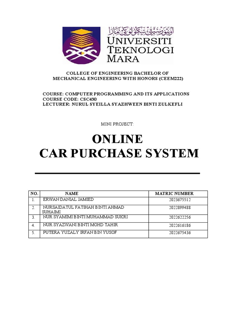 Project Csc430 Online Car Purchase System Pdf