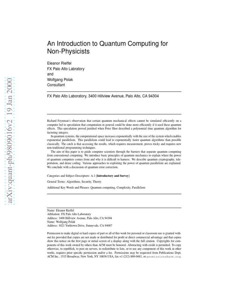An Introduction To Quantum Computing For Non-Physicists | PDF