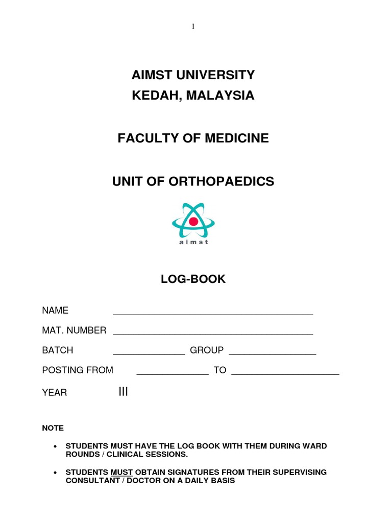 Orthopaedics Year 5 Log Book | PDF | Orthopedic Surgery | Anatomical ...