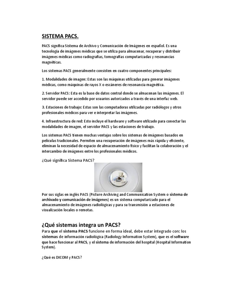 SISTEMA PACS... | PDF | Imagenes medicas | Imágenes de resonancia ...
